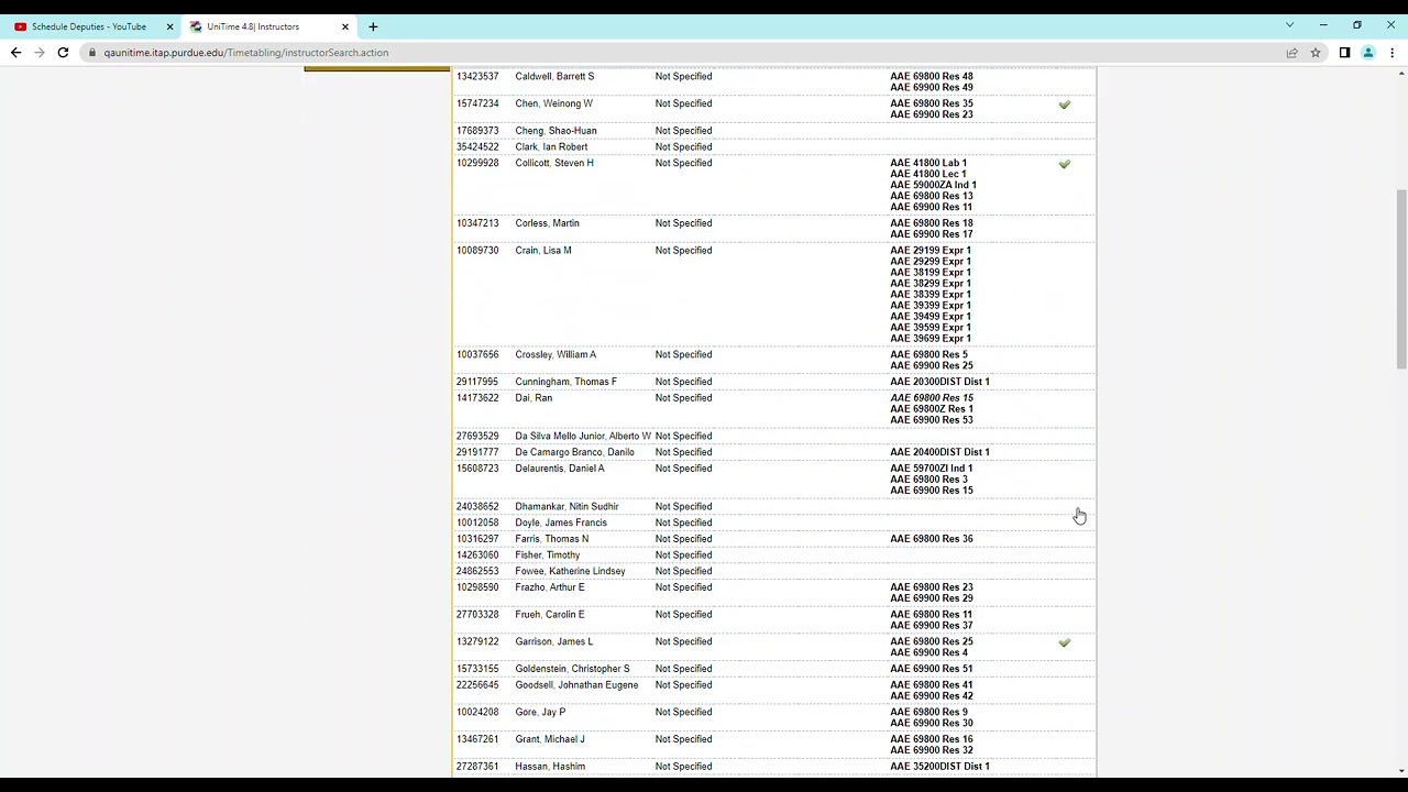 Instructor Page, Unitime