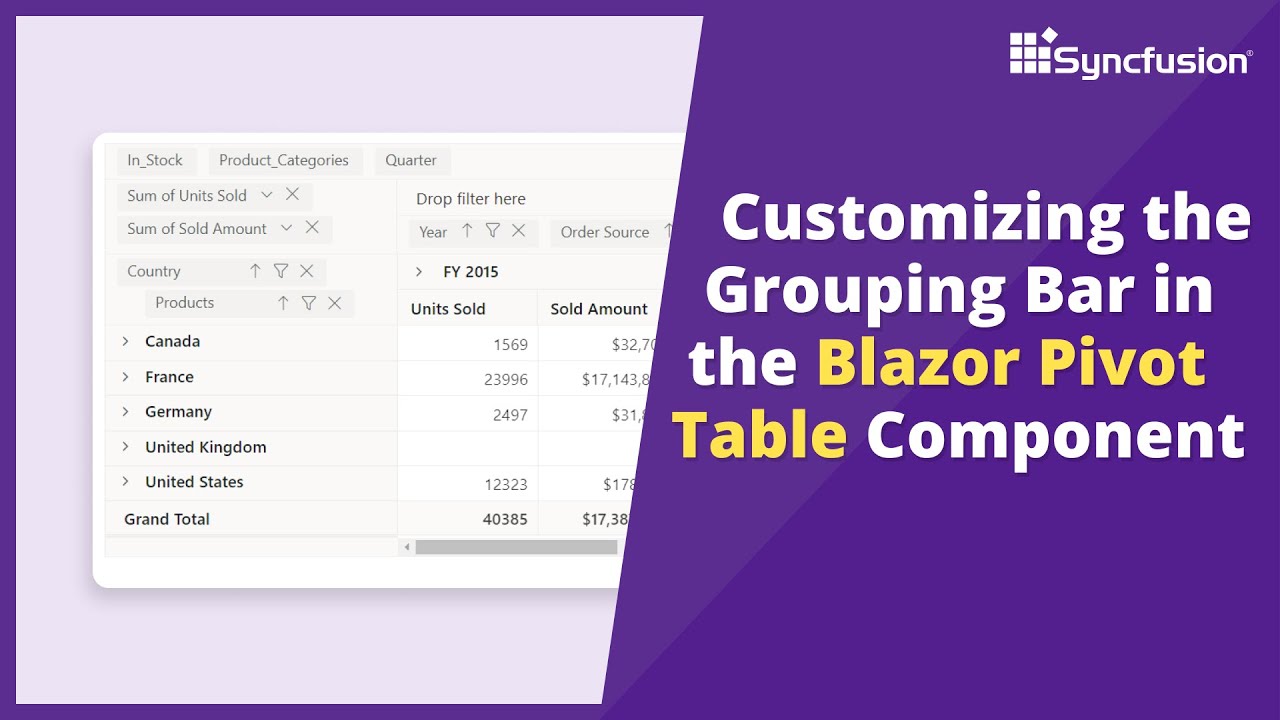 Customizing the Grouping Bar in Blazor Pivot Table Component