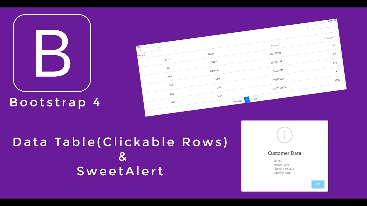 Bootstrap4 Material Design Table and clickable rows + [Source Code] + [SpeedCoding]