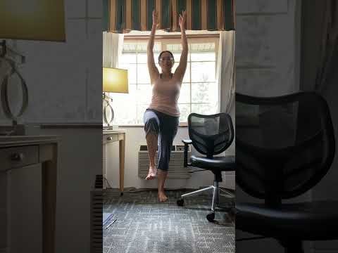 Try Chair Yoga at home or work. 2 min practice: Downward Dog and Stork Pose