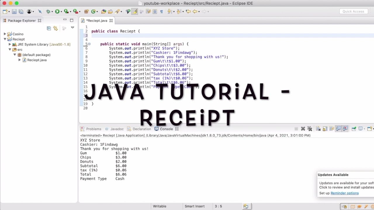 Java Tutorial - Receipt (2) Constructor