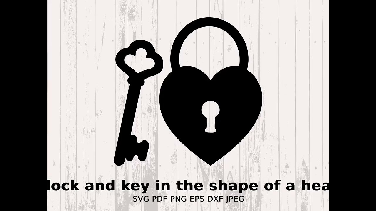 Heart Shaped Lock and Key Silhouette SVG, Romantic Love Lock Clipart, Key and Heart Vector, Valentin