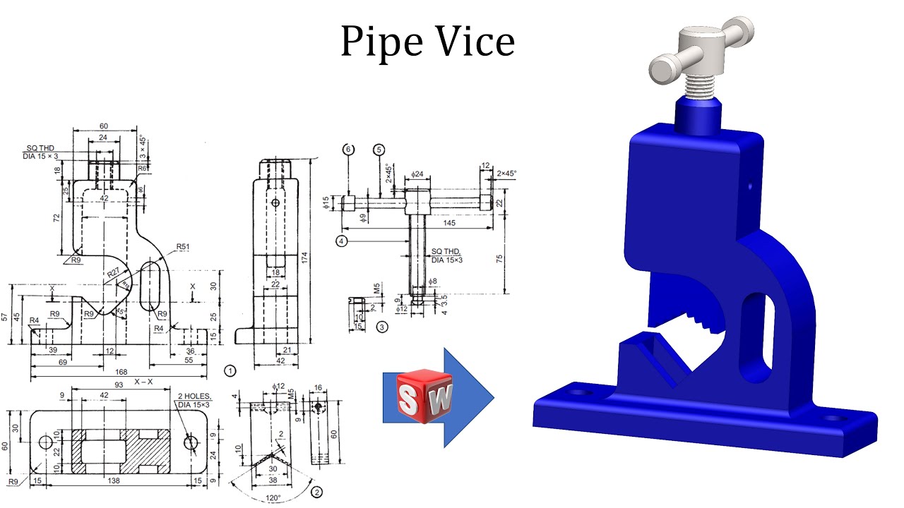 Pipe Vice using SOLIDWORKS | Parts and Assembly | SOLIDWORKS tutorials for beginners