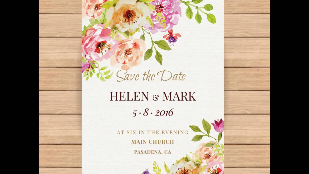 Cute wedding invitation with watercolor flowers Free Vector in Wedding