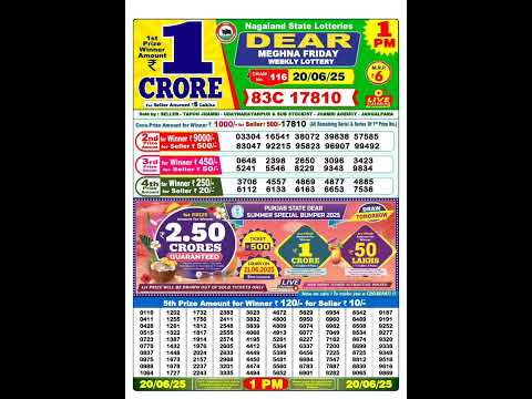 Nagaland lottery result today 1pm 20/06/2025 - morning Nagaland State Lottery Result Pdf.