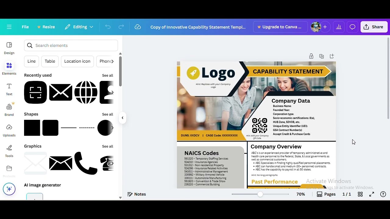 GovWin Capability Statement Template | Editable Canva Business Profile
