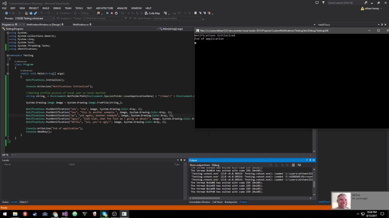 Notification example - C# - GitHub Included