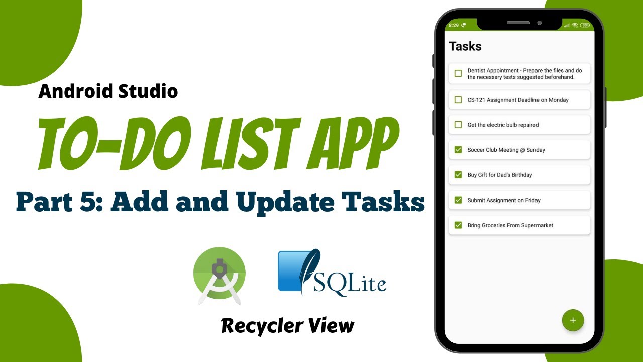 To Do List App Android Studio Tutorial | Part 5 - Add and  Update Tasks | The Penguin Coders