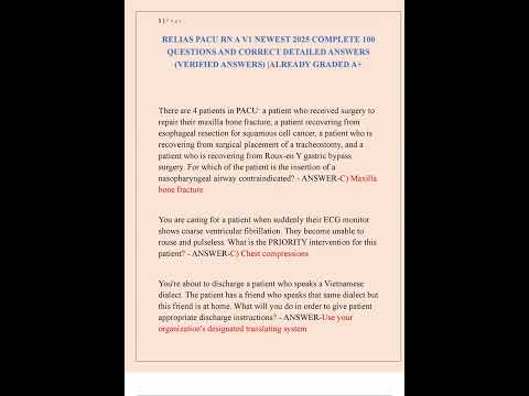 RELIAS PACU RN A V1 NEWEST 2025 COMPLETE 100 QUESTIONS AND CORRECT DETAILED ANSWERS VERIFIED ANSWERS