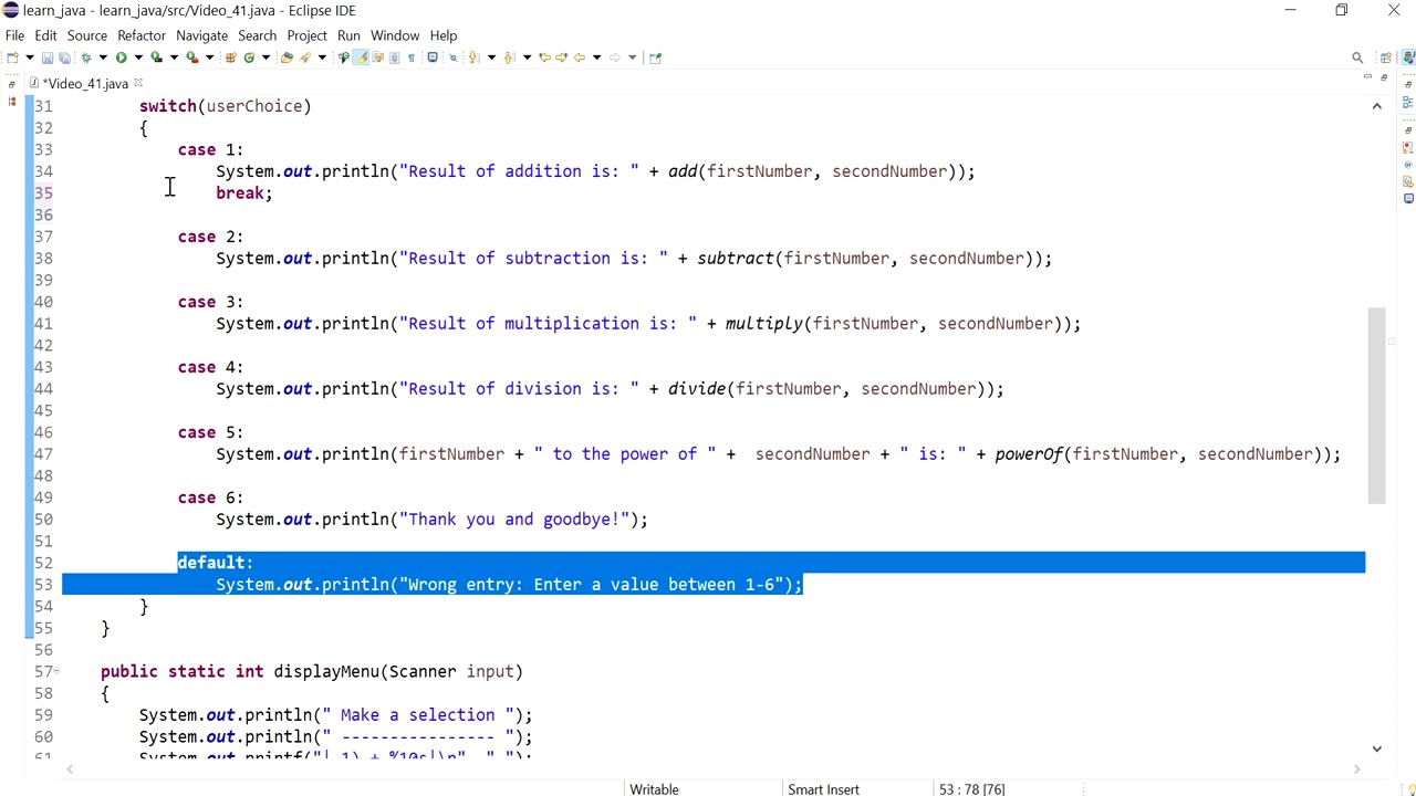 Java 41: Using default and break in switch statements