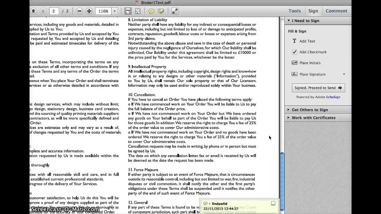 How to sign WI terms and quotation PDF