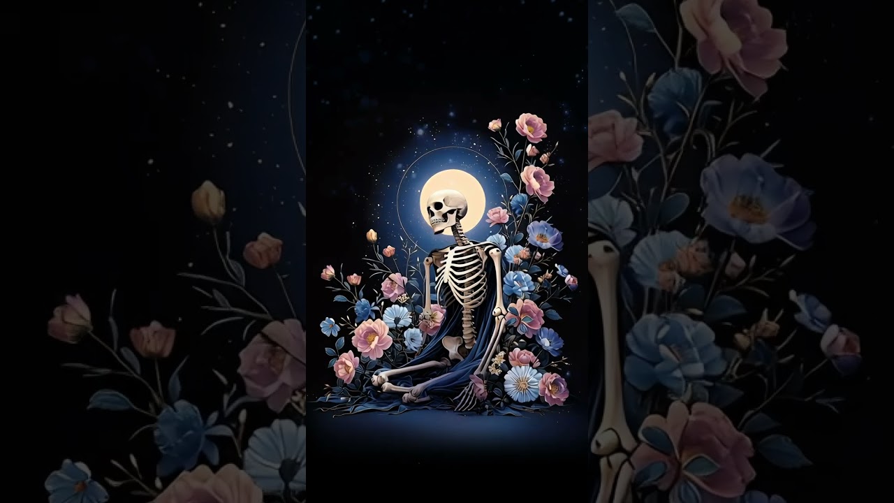 Skeleton with Flowers under Moonlight