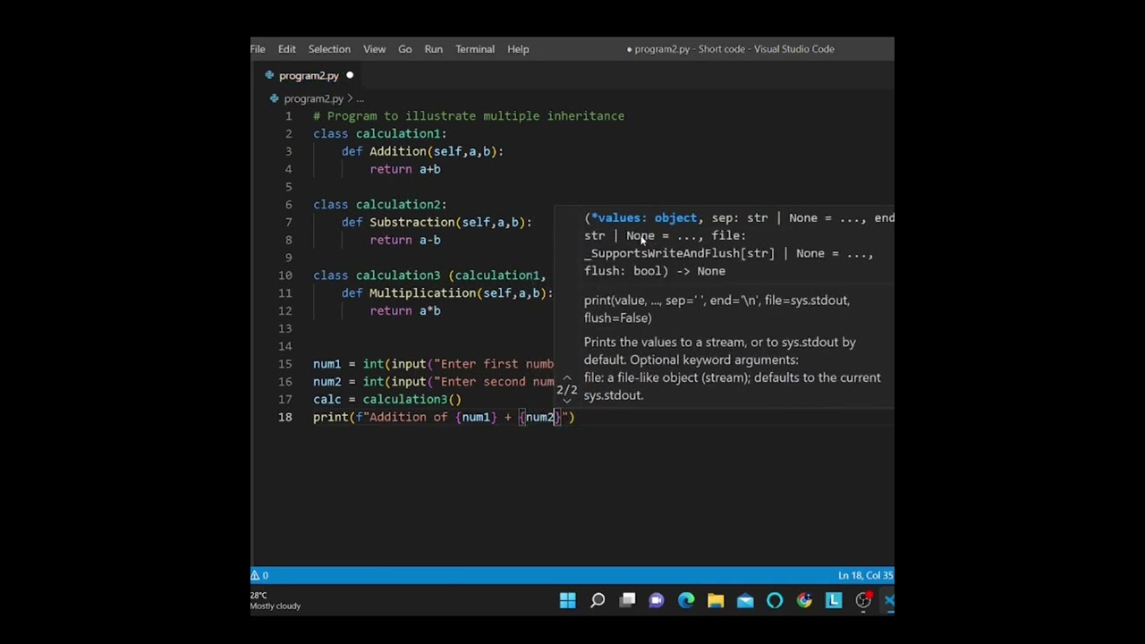 program to demonstrate multiple Inheritance in python || #shorts #programming #inheritance