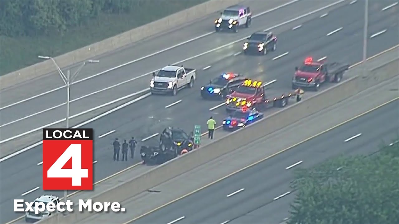 Aerials: Rollover crash impacting traffic on westbound I-94 at I-696