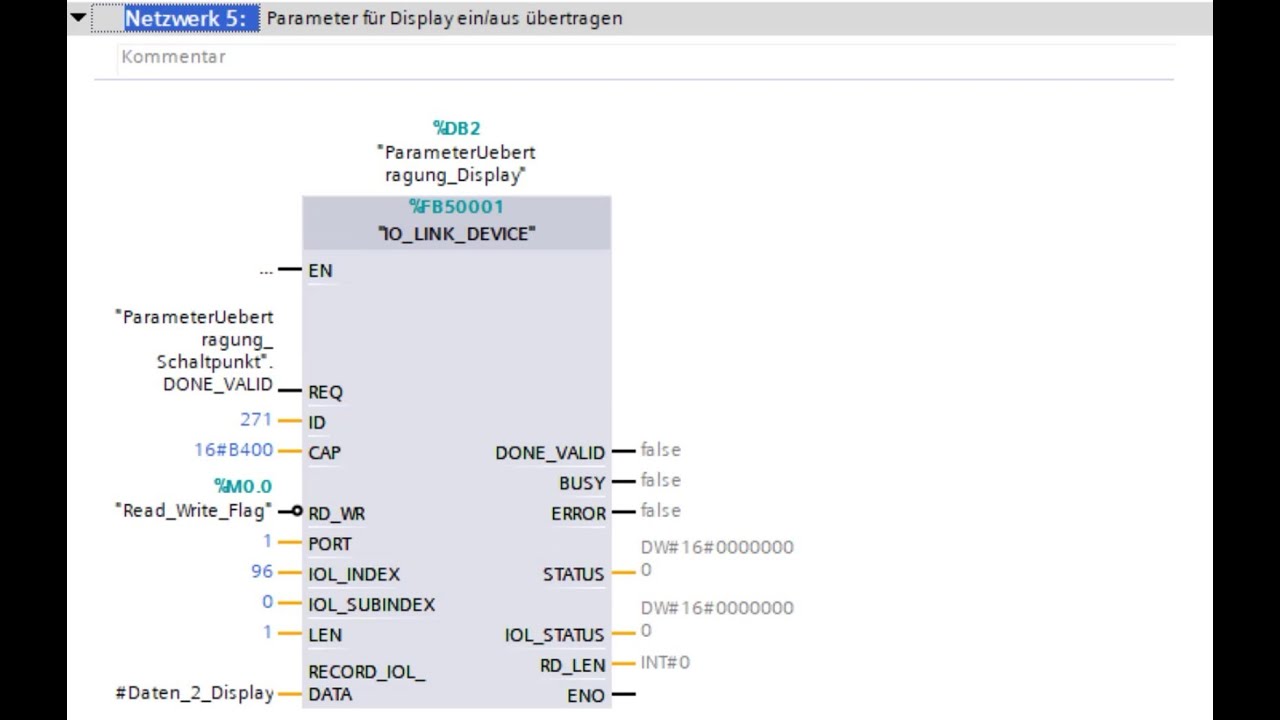 IO-Link Sensor programmatisch mit FUP parametrieren