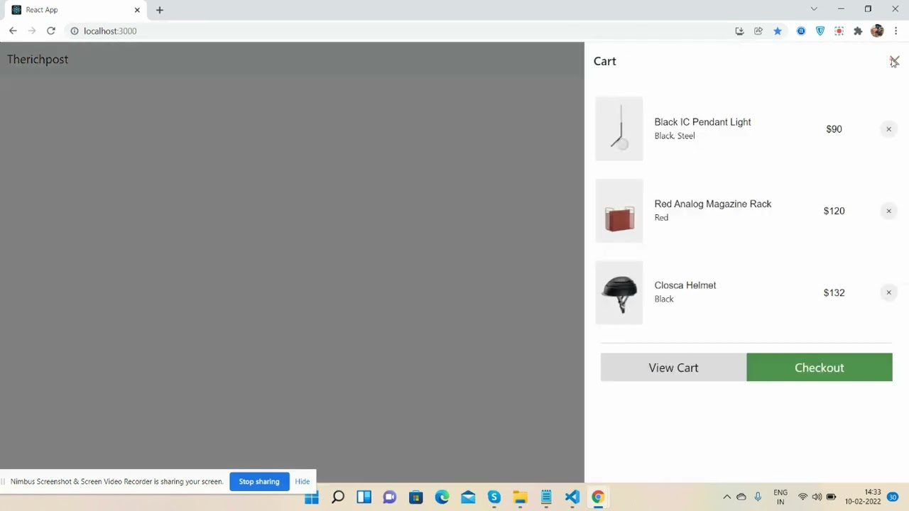 Create Mini Cart UI in Reactjs using HTML CSS