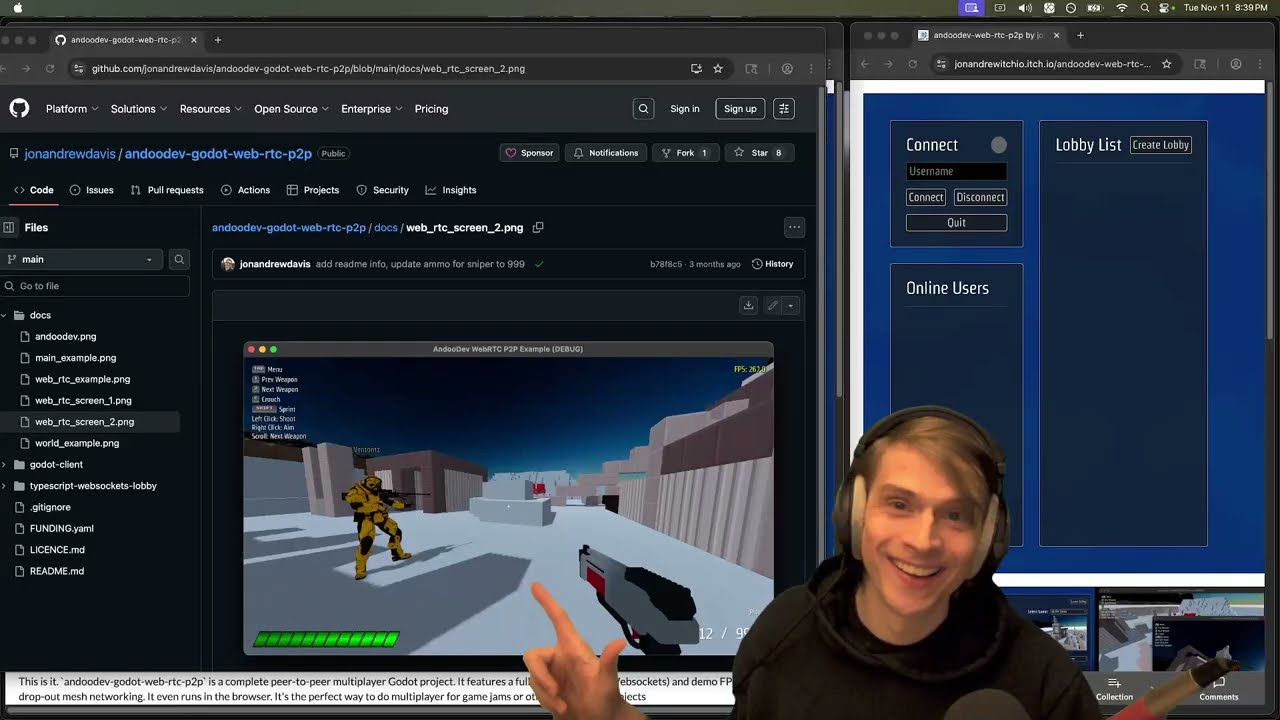 Godot Multiplayer P2P FPS with Lobby System and WebRTC