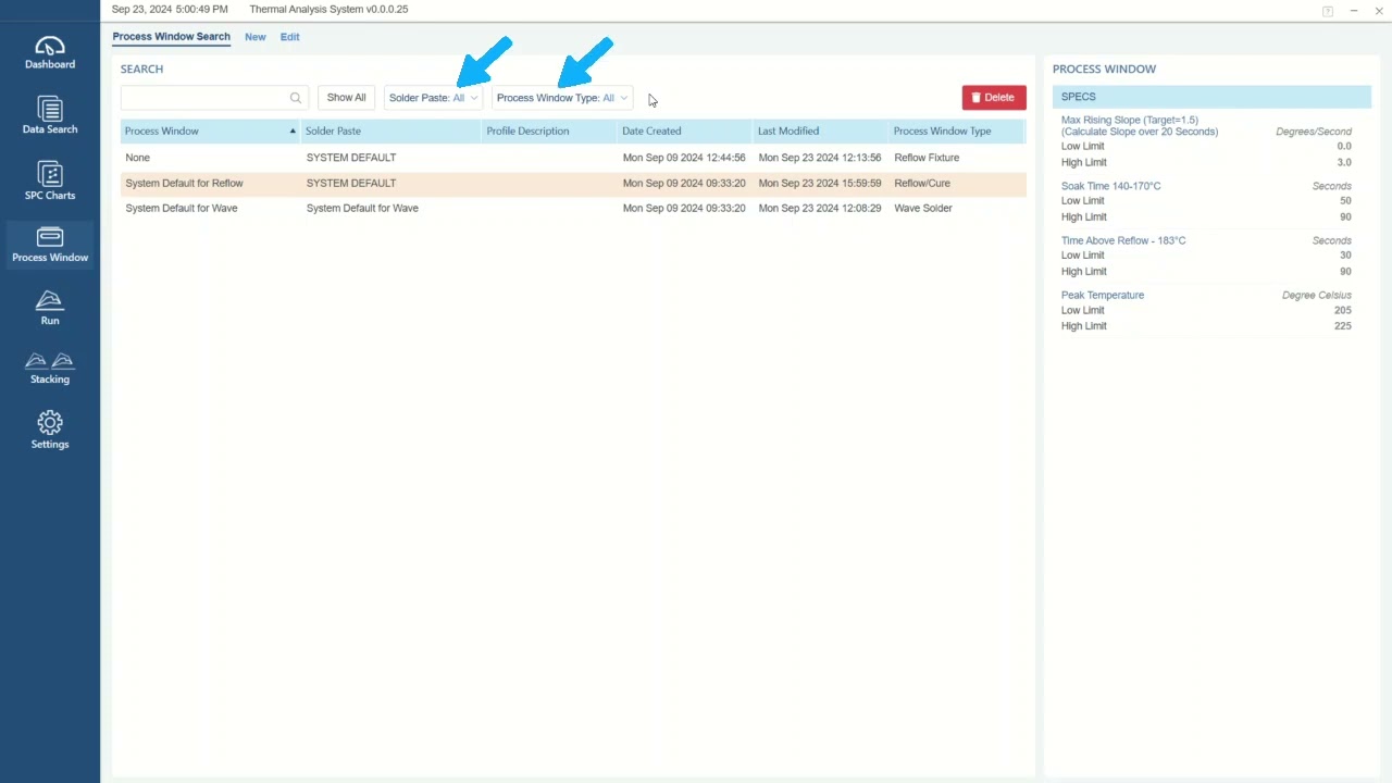 Thermal Analysis System™ - TAS Basics Process Window Setup