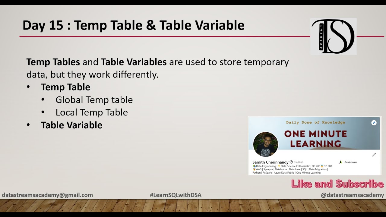 Day 15 : Temp Table vs. Table Variable in SQL – Key Differences Explained! | #learnwithdsa