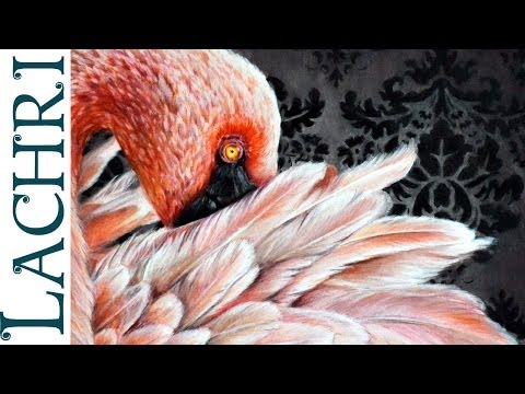 How to blend prismacolor colored pencils with paint thinner- flamingo tutorial by Lachri