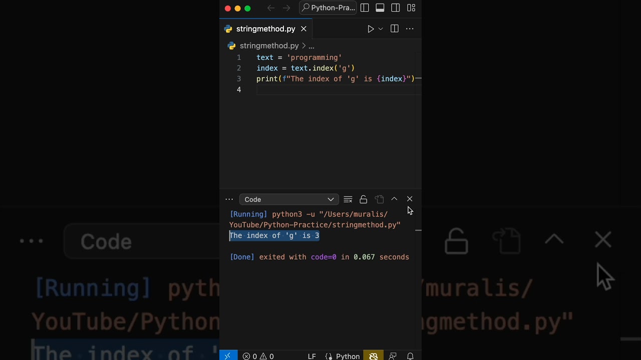 Python String Index() Method Explained: Find Character Positions Easily! #shorts
