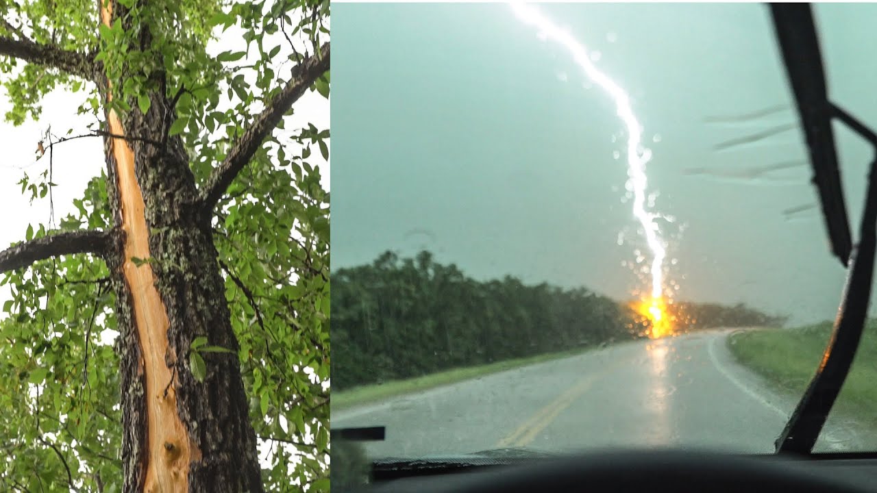 INSANELY Close Lightning Hits Tree in Oklahoma