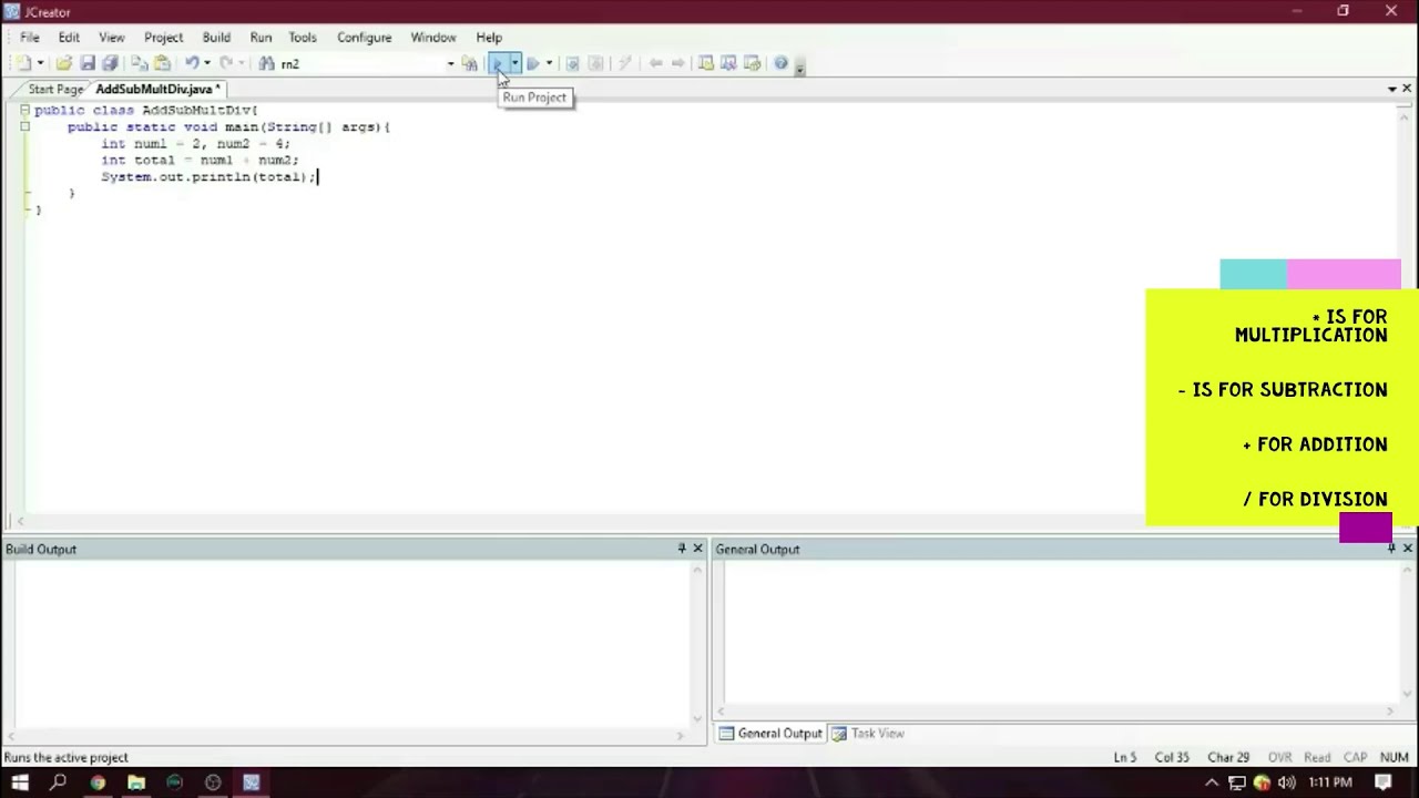 Basic Java Adding, Subtraction, Multiplying, Division using JCreator