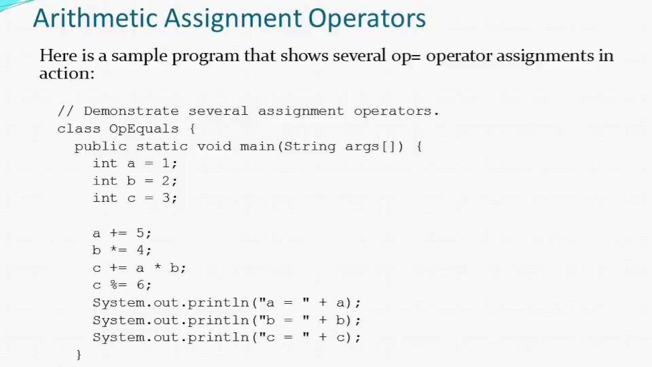 Arithmetic Operators - Java  ( Basic, Modulus, Assignment, Increment, Decrement)