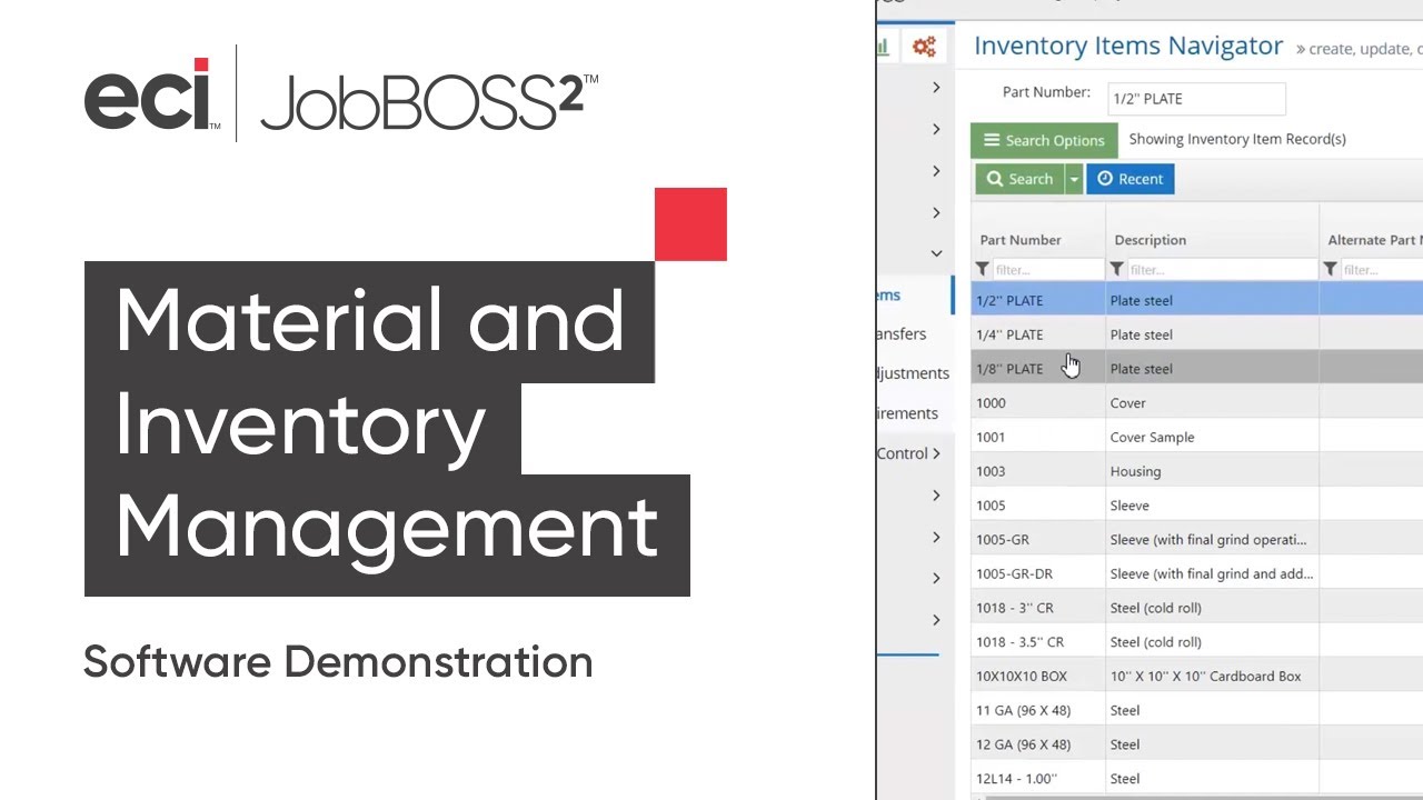 Material and Inventory Management with JobBOSS² Software