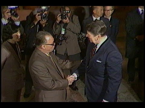 President Reagan Meeting Premier Zhao Ziyang in Beijing, China on April ...