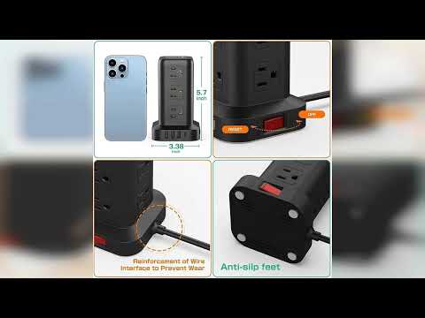 Review: Extension Cord with Multiple Outlets, Surge Protector Power Strip Tower, 12 AC 4 USB,S...