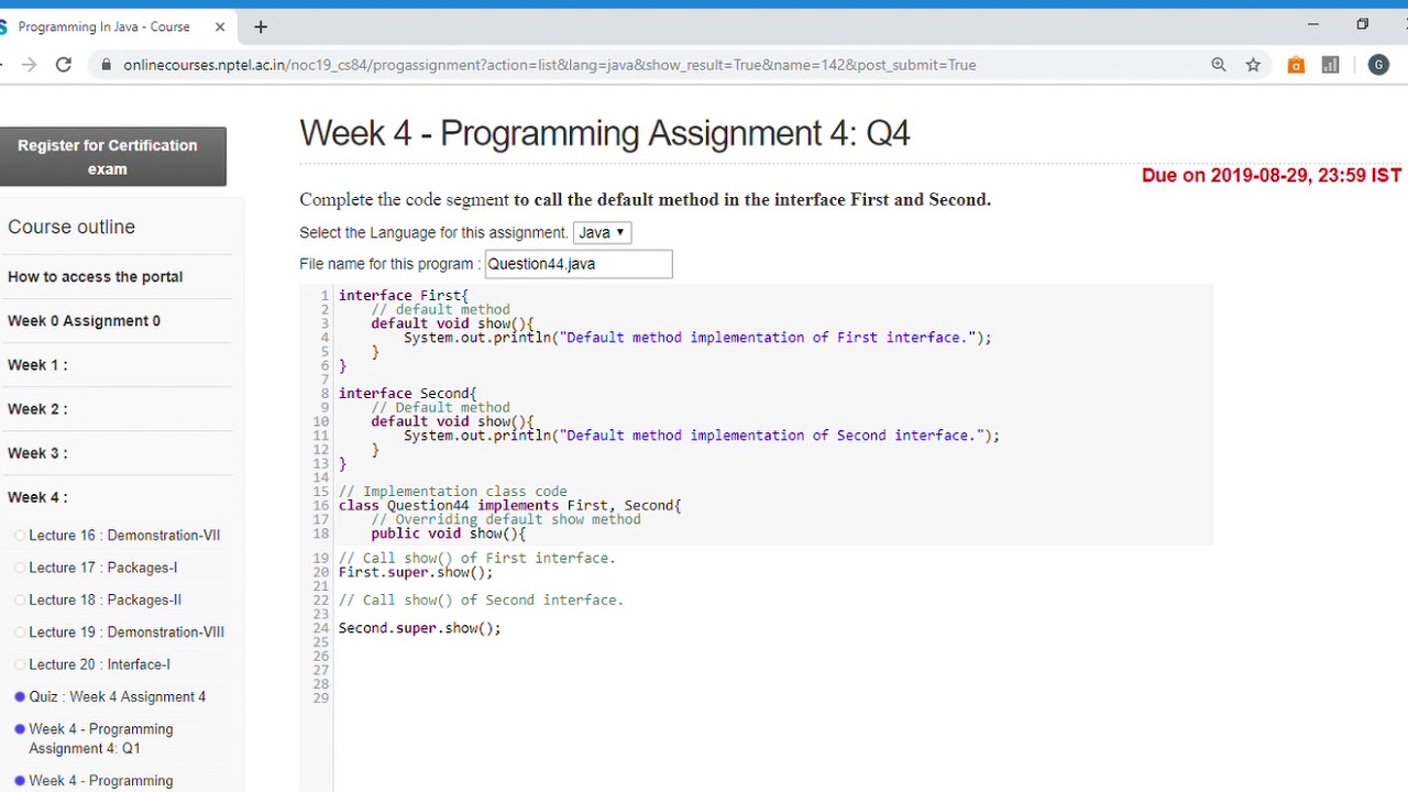 Programming In Java   2019   WEEK 4    Programming Assignment 4   Q4