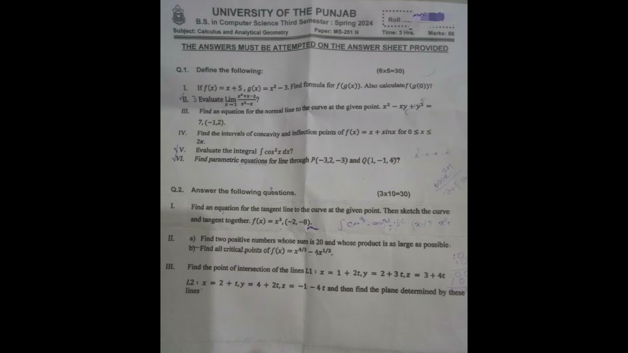 MS-251 | Calculus and analytical Geometry | 2024 paper