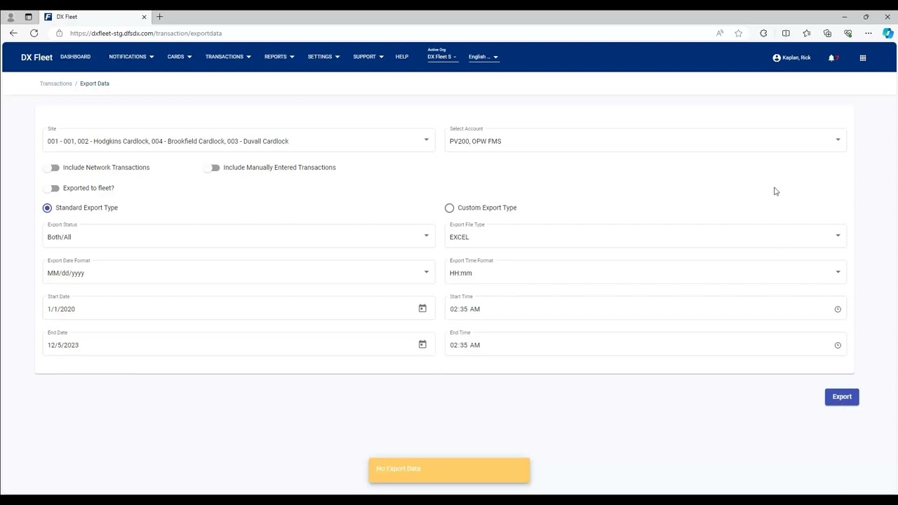 DX Fleet Exporting Data and Custom Export
