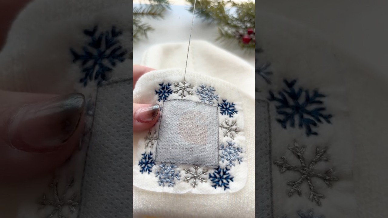 DIY Snowflake Embroidered Beanie - Patterns on Etsy!❄️🪡 #handembroidery #christmascrafts