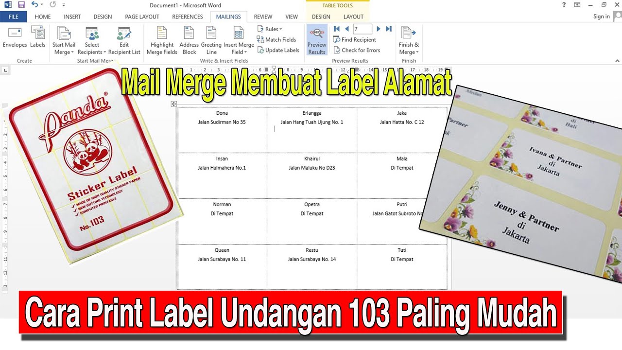 Cara Menggunakan Mail Merge Untuk Membuat Label Alamat dengan Microsoft Excel dan Microsoft Word