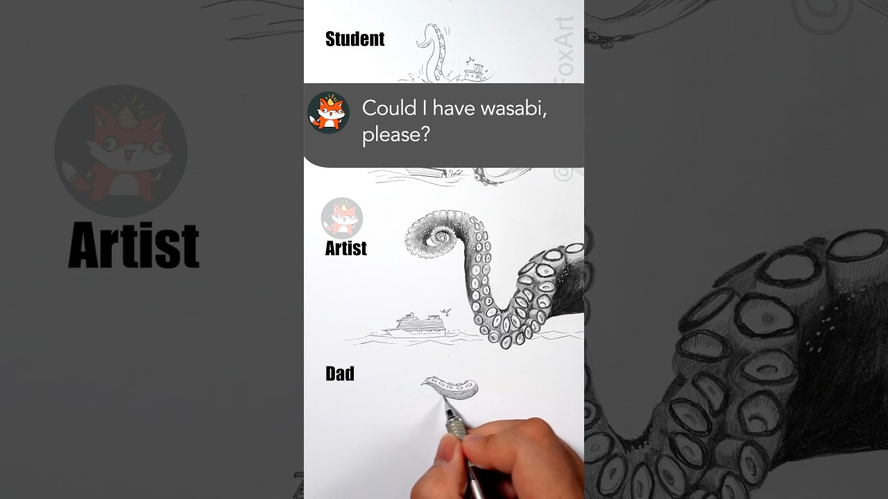 Sea monster! Dad vs Artist how to draw octopus tentacles sea monster sushi #illustration #art