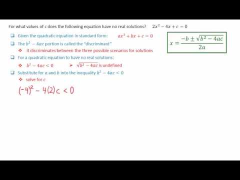 4 10 Value of c Such That Quadratic Equation Has No Real Solutions