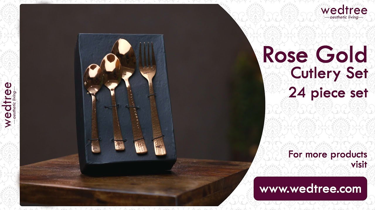 24 Piece Rose Gold Cutlery Set by Wedtree