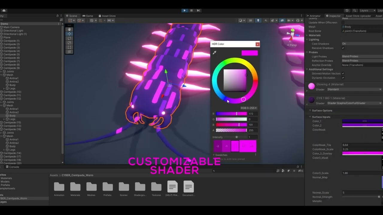 Sci-fi Cyber Centipedes for Unity with Customisable material | Asset store #unity3d #shadergraph