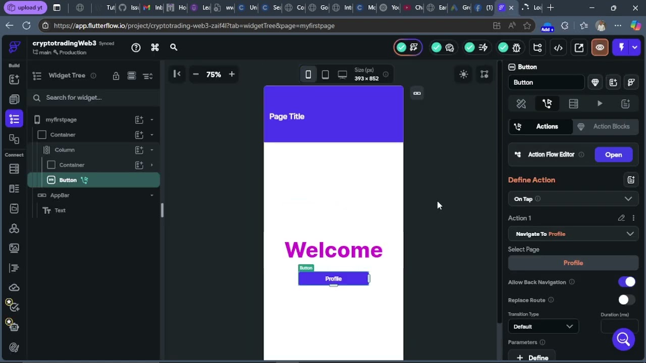 Flutterflow :  buttons & adding Actions