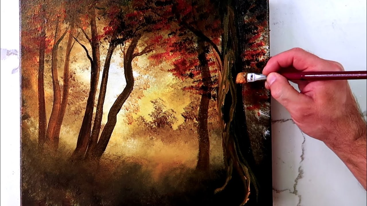 Step-by-Step Acrylic Painting: Sunshine Filtering Through a Deep Forest