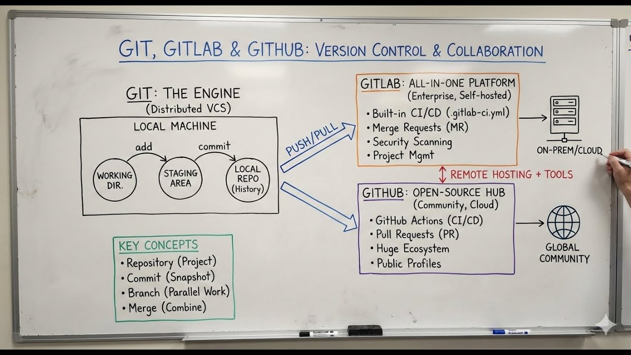 Git vs GitHub vs GitLab Explained | Complete Guide for Developers & DevOps