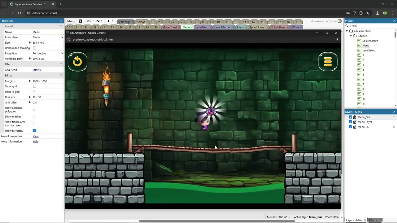 Lily Adventure || Construct 3 Game Template || Source code