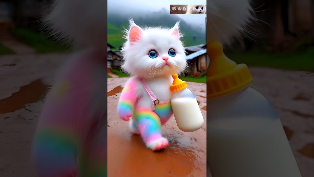 🥰Beautiful So Cute White Cat😍 Dance Drinking milk Walking Cute kitten🐈 484 #cat #dudidudidam #shorts
