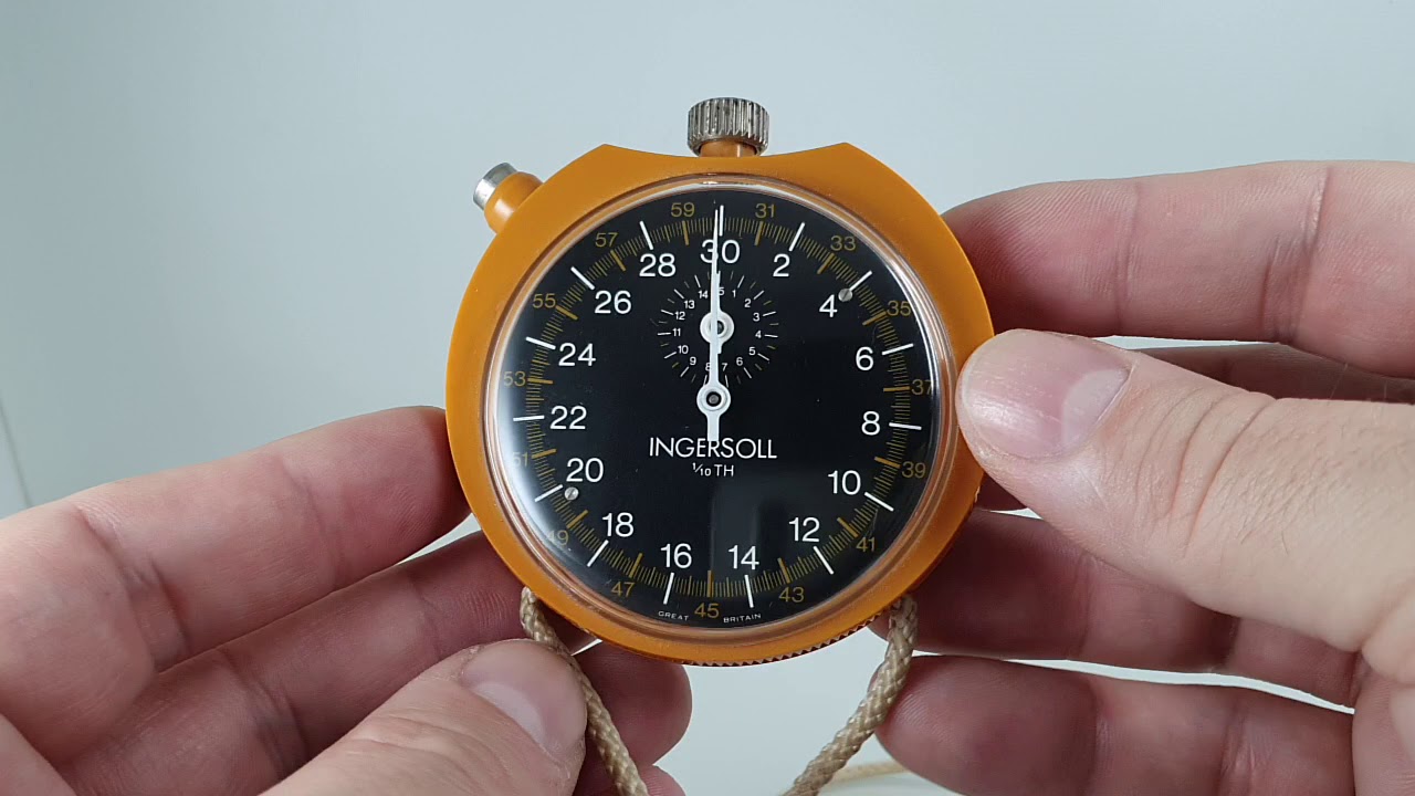 c1978 Ingersoll vintage 1/10th second stopwatch in orange plastic case