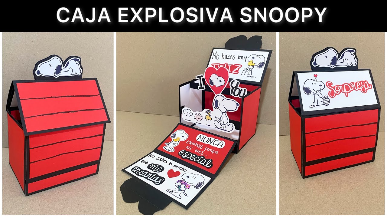 Como hacer una CAJA EXPLOSIVA de SNOOPY | Casita de snoopy caja REGALO