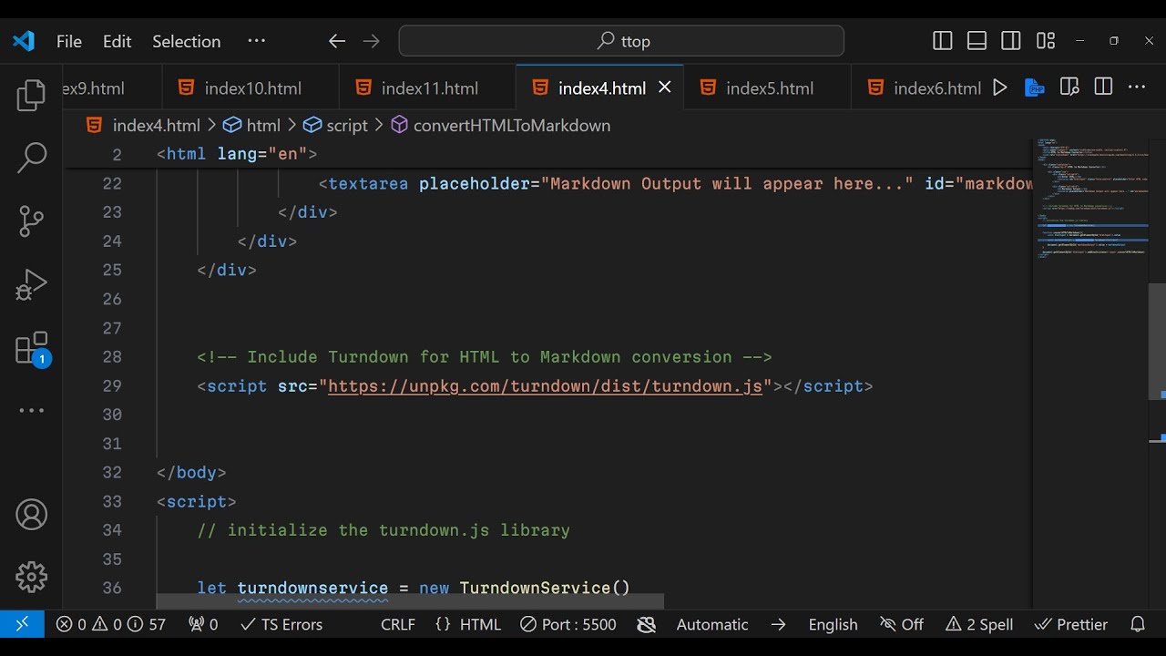 Javascript Turndown.js Example to Build HTML to Markdown Converter in Browser Full Web App