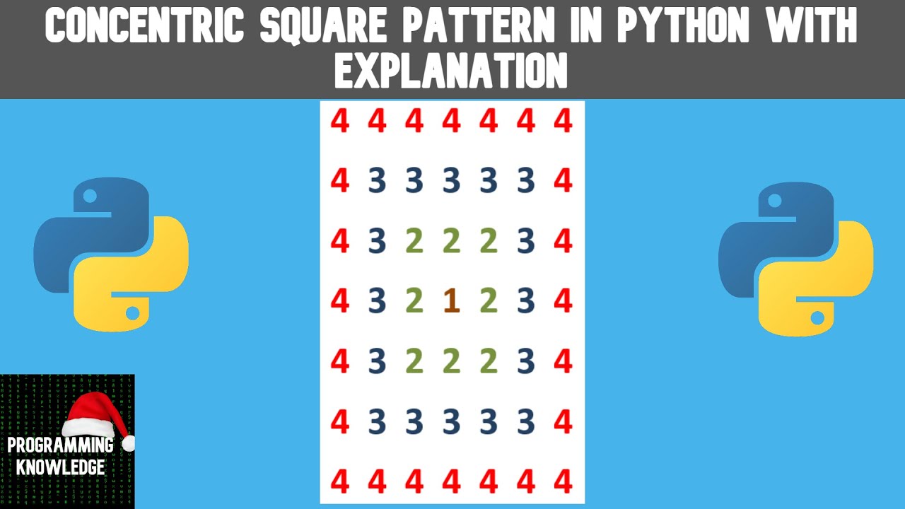 Concentric square pattern in Python with explanation || #ProgrammingKnowledge