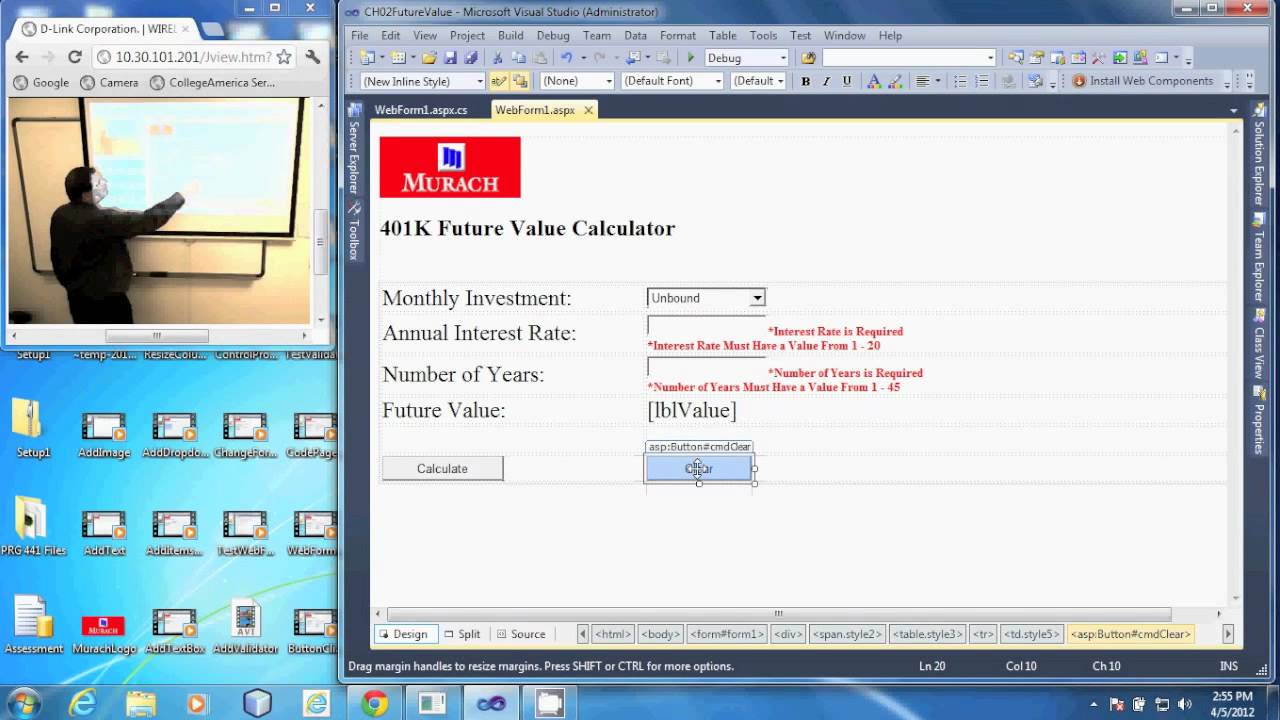 PRG 310 - Visual Studio 2010 - Create a Button Click Method